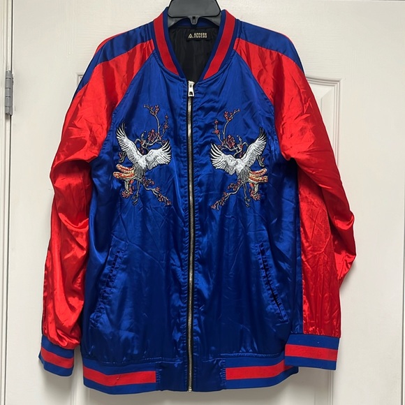ACCESS | Jackets & Coats | Vintage Satin Bomber Jacket With Embroidered ...